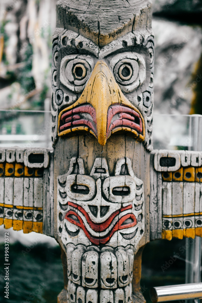 Traditional national indian totem. Totem pole sculpture art. Ancient ...