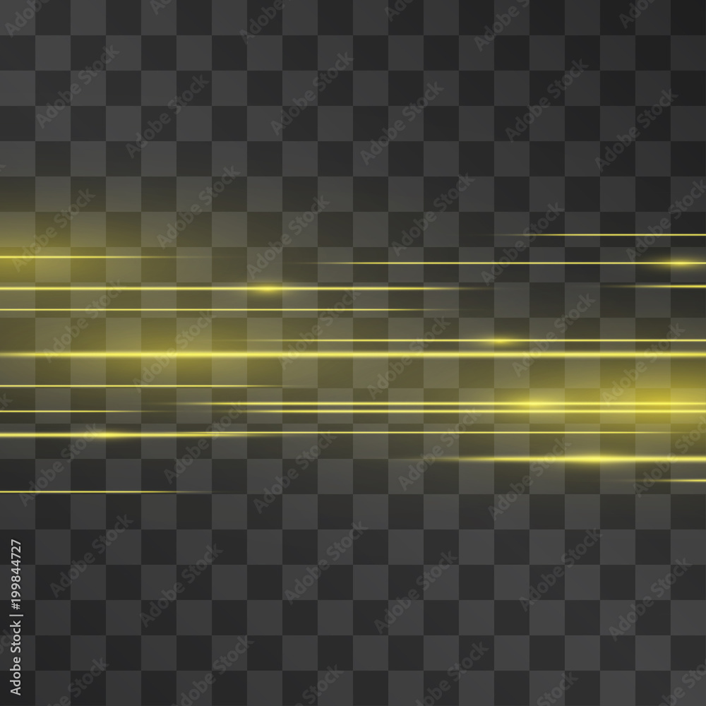 Laser golden glow vector scintillation. Motion light effect blinking on ...