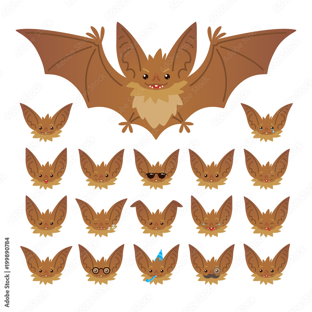 Hallowen character emoticon set. Vector illustration of cute flying bat ...