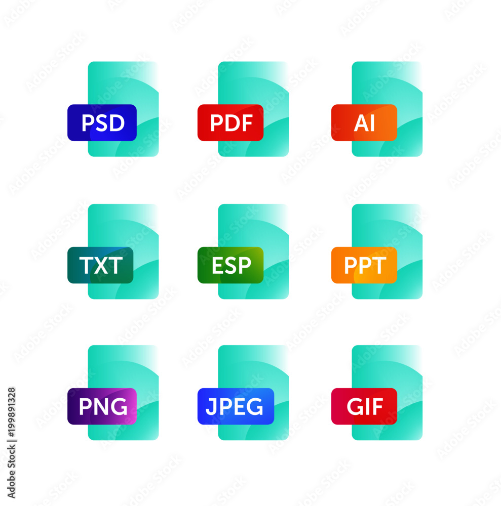 Icons for expanding formats. File Icons. Vector flat icons with ...
