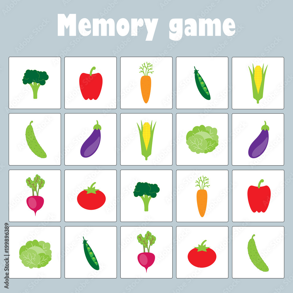 Memory game with pictures (different vegetables) for children, fun ...