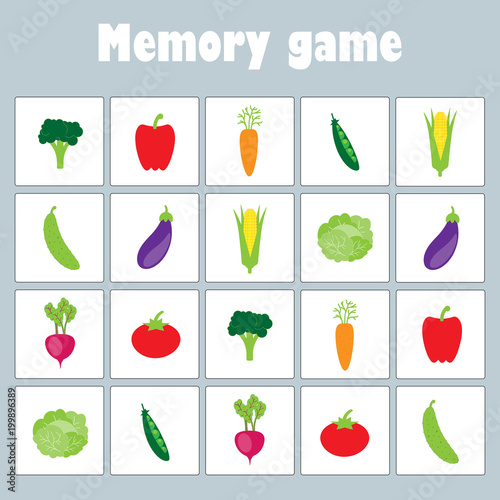 Memory game with pictures (different vegetables) for children, fun ...