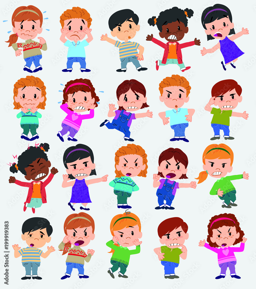 Cartoon character boys and girls. Set with different postures ...