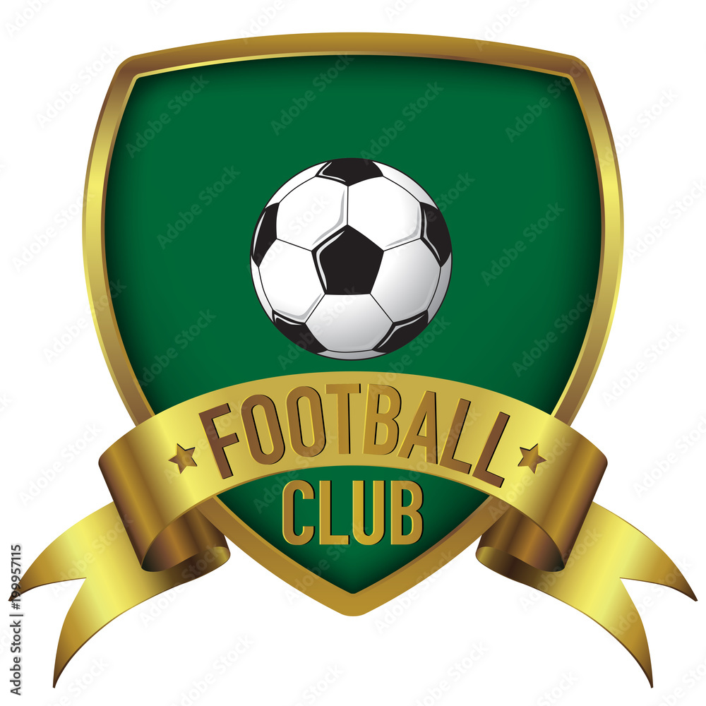 Football Club logo design in green background with gold frame and ...