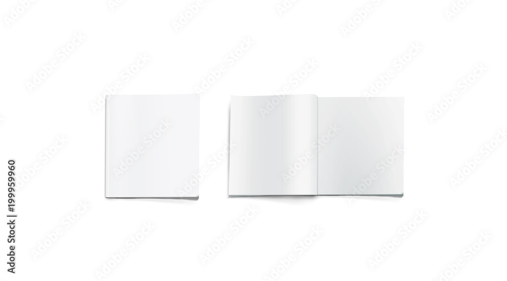 Opened and closed blank square magazine mockup, isolated, 3d ...