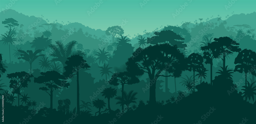 Vector horizontal seamless tropical rainforest Jungle background Stock ...