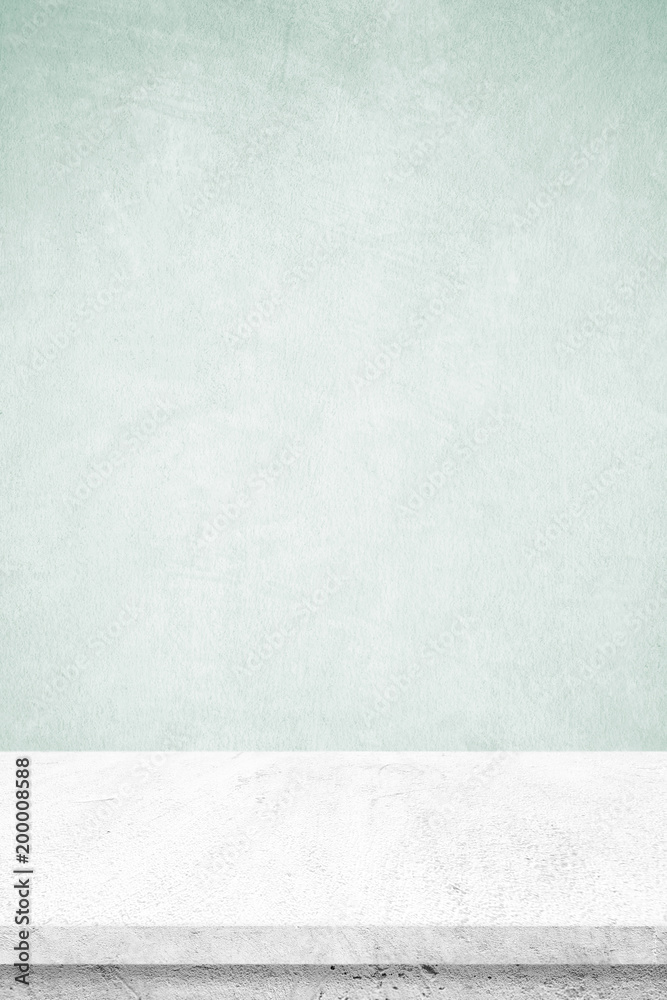 Empty white cement table over green cement wall background, banner ...