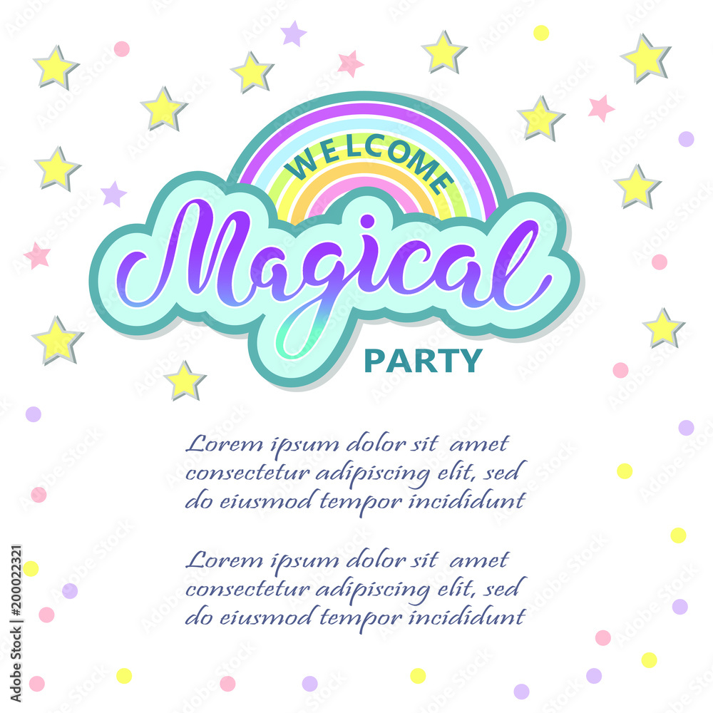 Welcome Margical party text as logotype, badge, patch and icon isolated ...