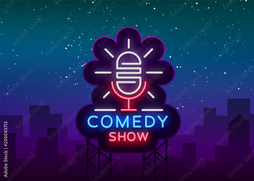 Vektor Comedy Show Stand Up invitation is a neon sign. Logo, Emblem ...