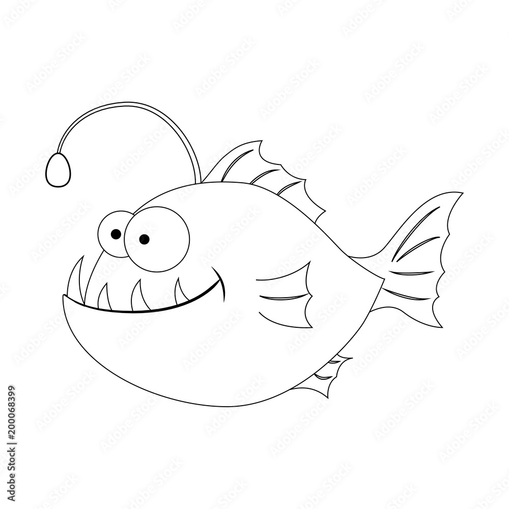 Vector de Stock Colorless funny cartoon anglerfish. Cartoon fish ...