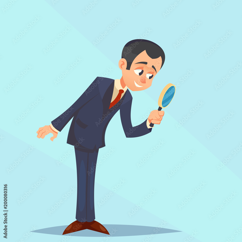 Happy Businessman looking through magnifying glass, focusing. Great for ...
