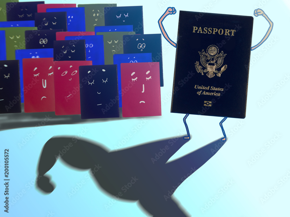 The US passport shows its superiority over other passports. The shadow ...