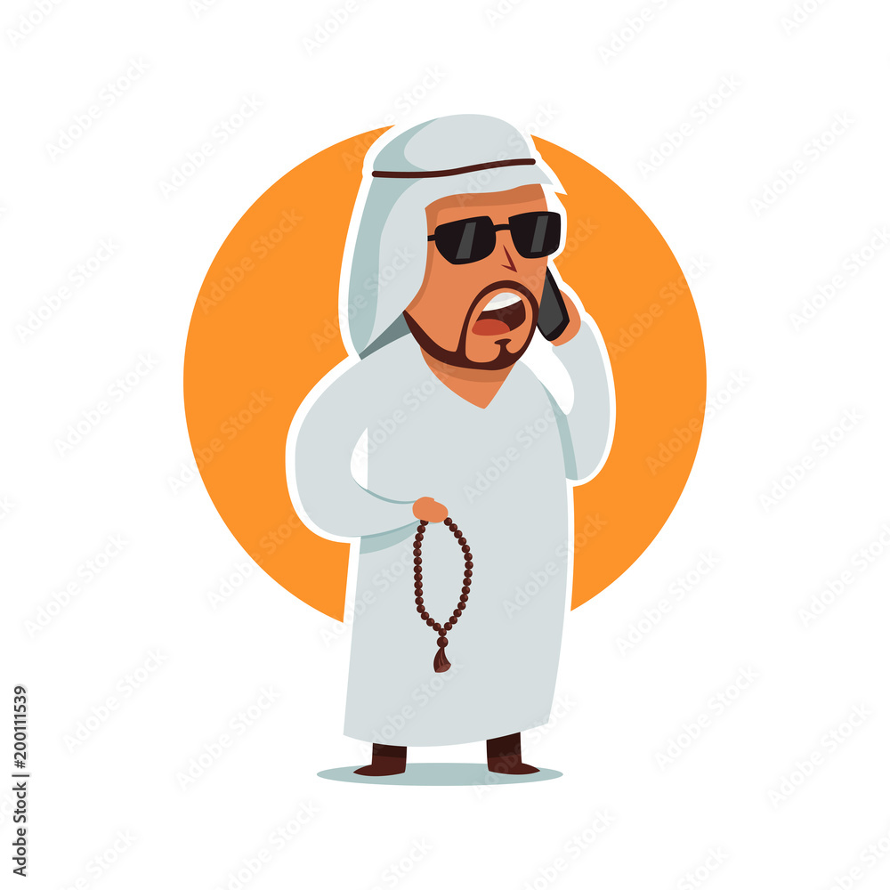 Arab man businessman in sunglasses. Vector cartoon character male with ...