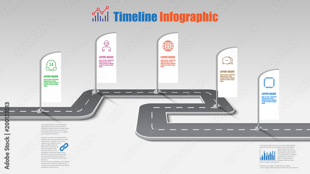 Business road map timeline infographic template with pointers designed for abstract background ...
