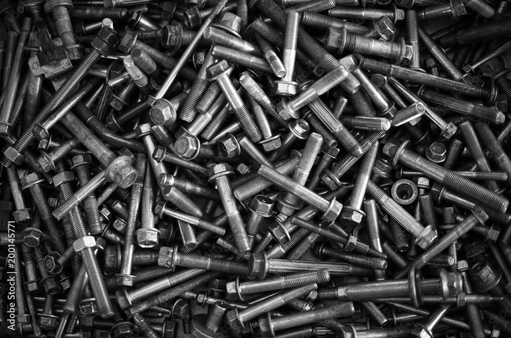 Old nut and bolts background : Closeup Stock Photo | Adobe Stock