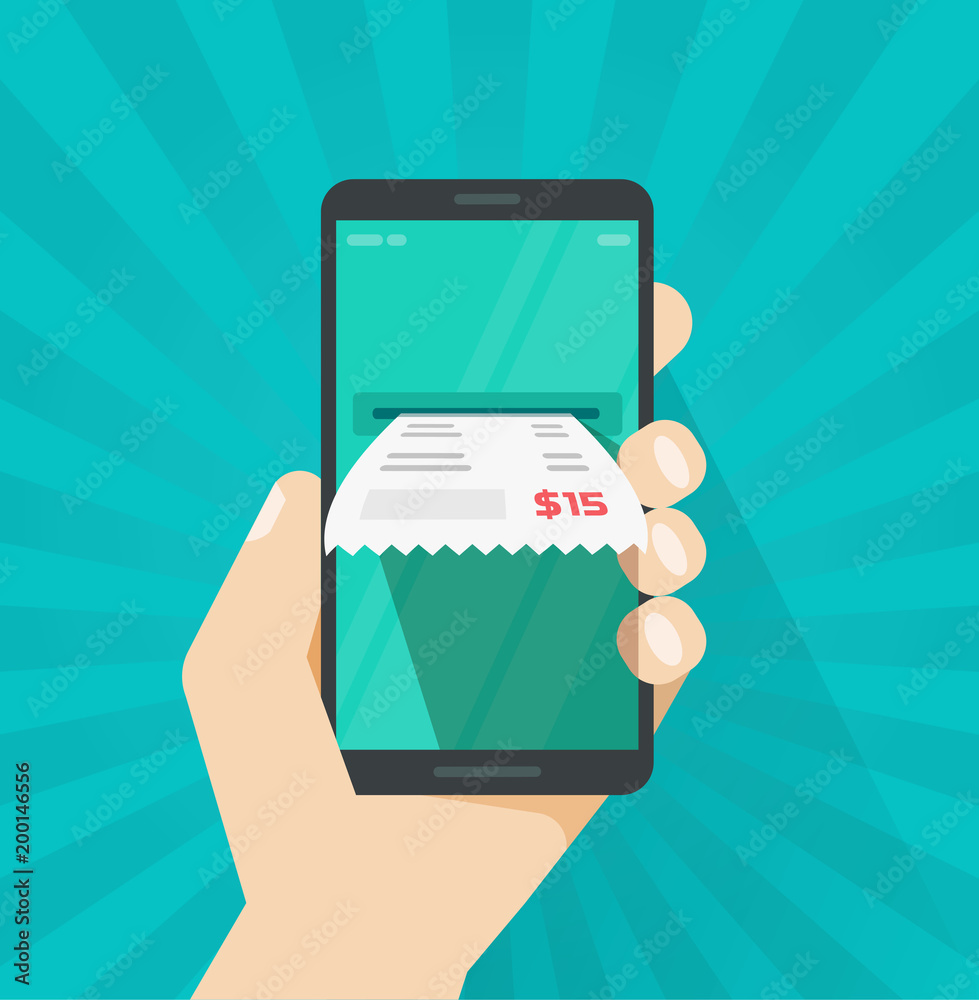 Receipt bill on smartphone vector illustration, flat cartoon paper ...