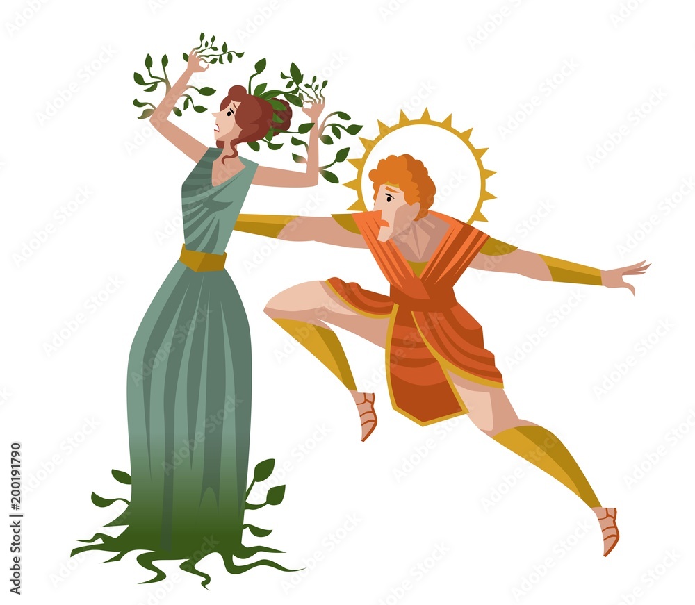 daphne greek mythology transforming into laurel plant and apollo Stock ...