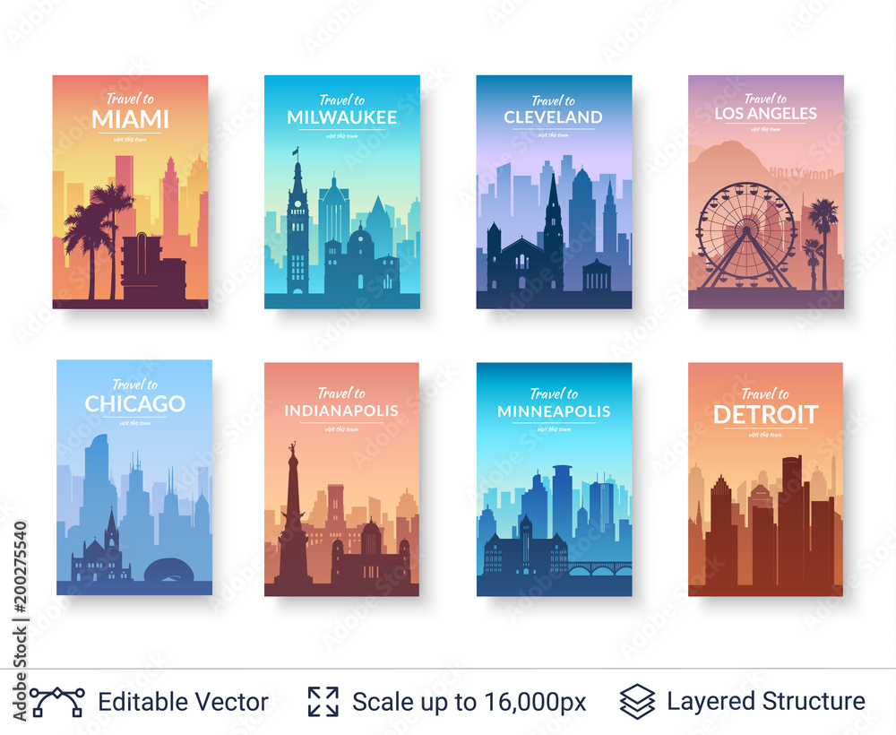 Collection of famous city scapes. Stock Vector | Adobe Stock