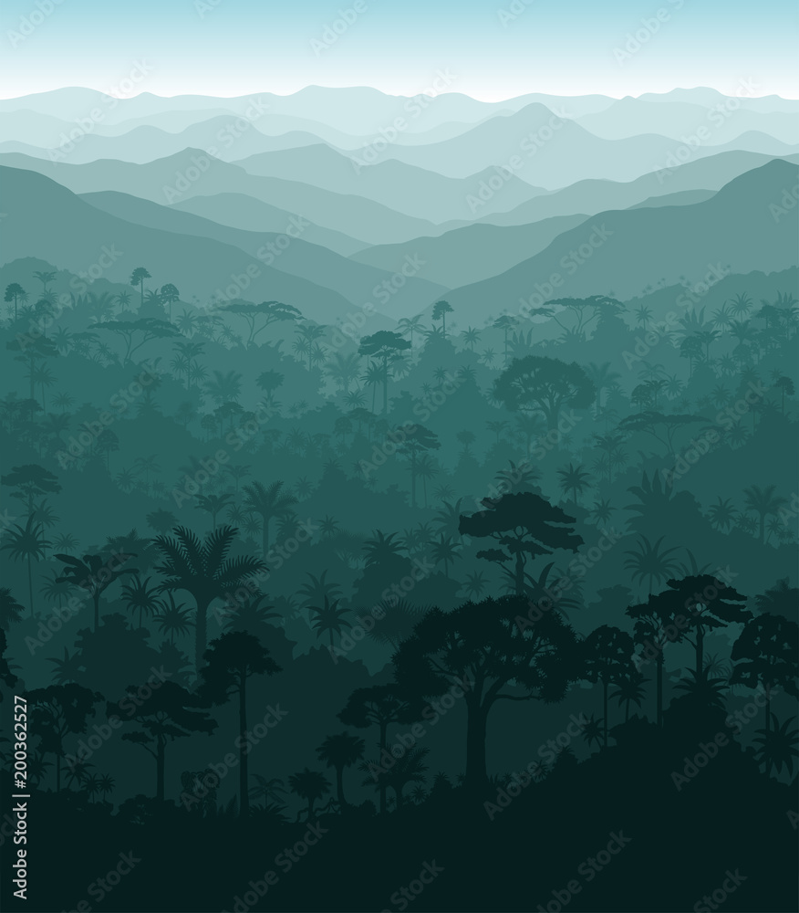 Vector horizontal seamless tropical rainforest Jungle background Stock ...
