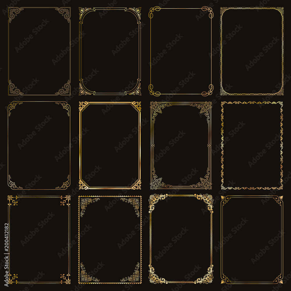 Decorative rectangle gold frames and borders set vector Stock Vector ...