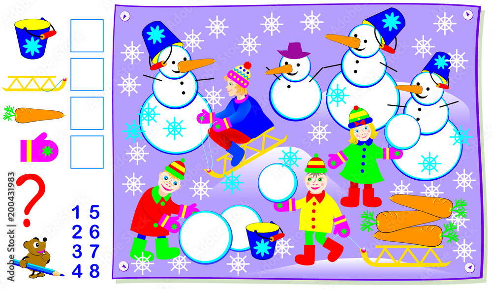 Mathematical exercise for kids. Count the quantity of objects and write ...