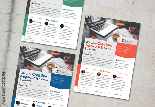 Flyer Layout with Colorful Headers Stock Template | Adobe Stock