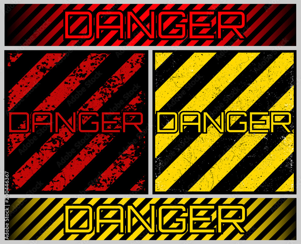 Grunge DANGER sign. Scratched and dirty inscription "Danger" in yellow ...