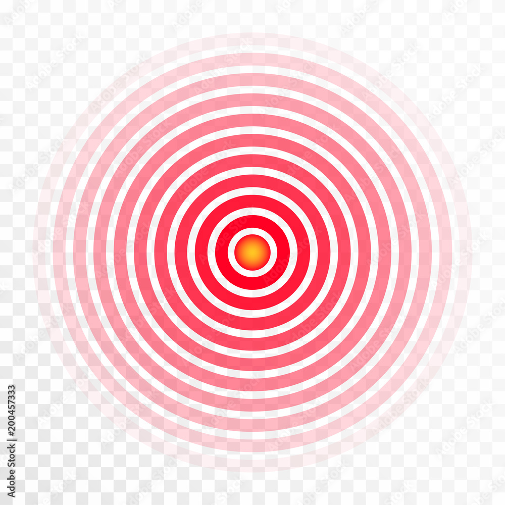 Pain concentration icon. Red trasparent circles, symbol of pain ...