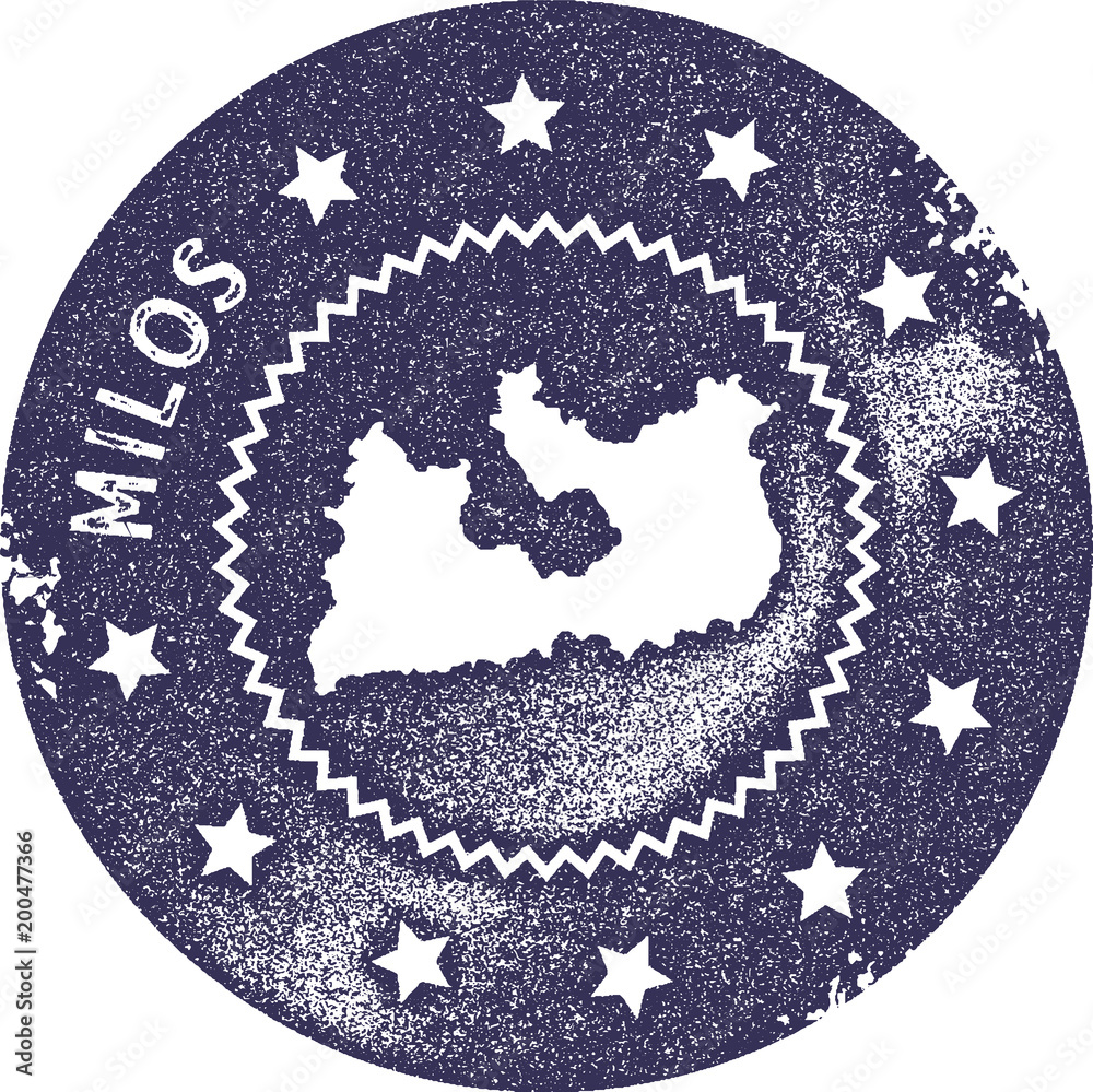 Milos map vintage stamp. Retro style handmade label, badge or element ...