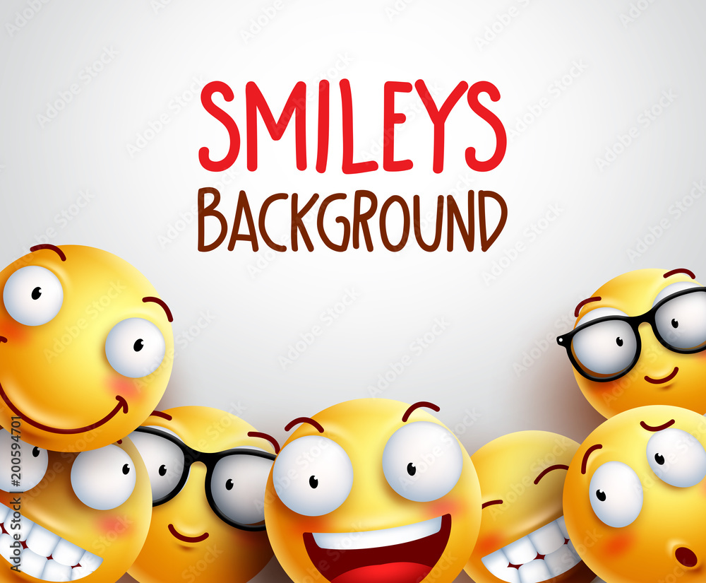 Smileys background vector illustration. Yellow emoticons with funny and ...