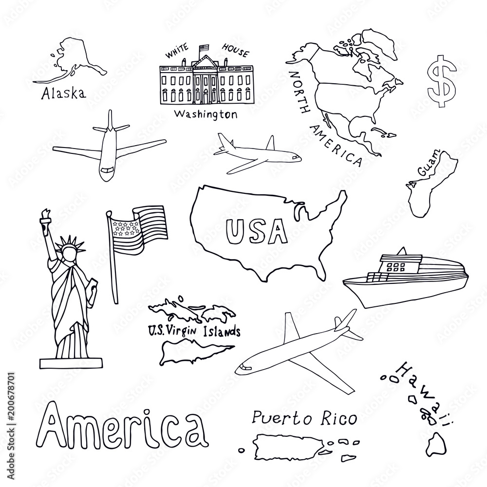 Map of the United States of America and its territories. North America ...