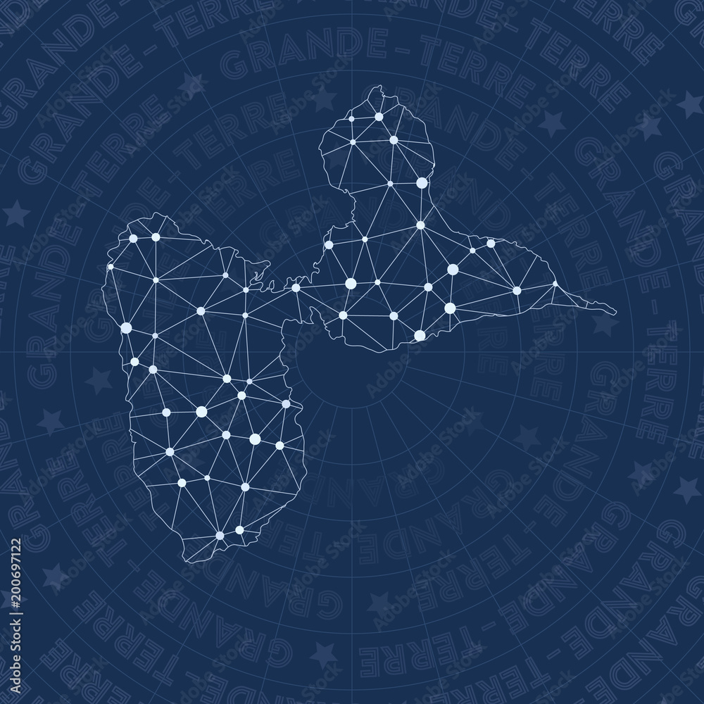 Grande-Terre network, constellation style island map. Powerful space ...