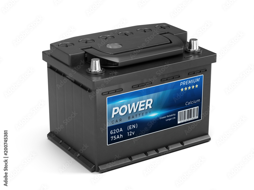 Car battery abstract label isolated on white background. 3d rendering ...