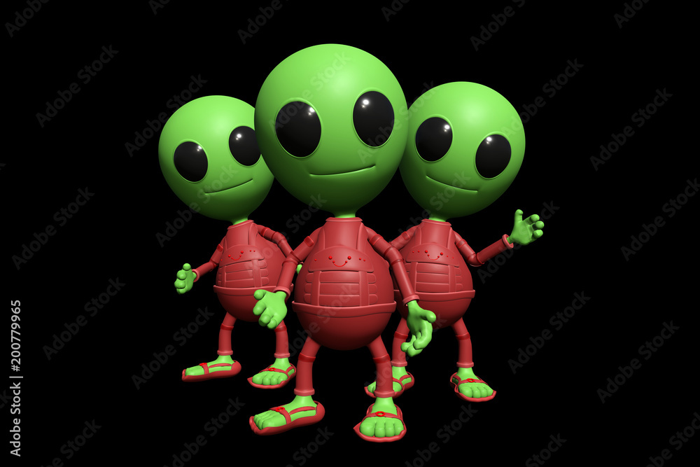 group of cute little alien cartoon character watching, visitors form ...