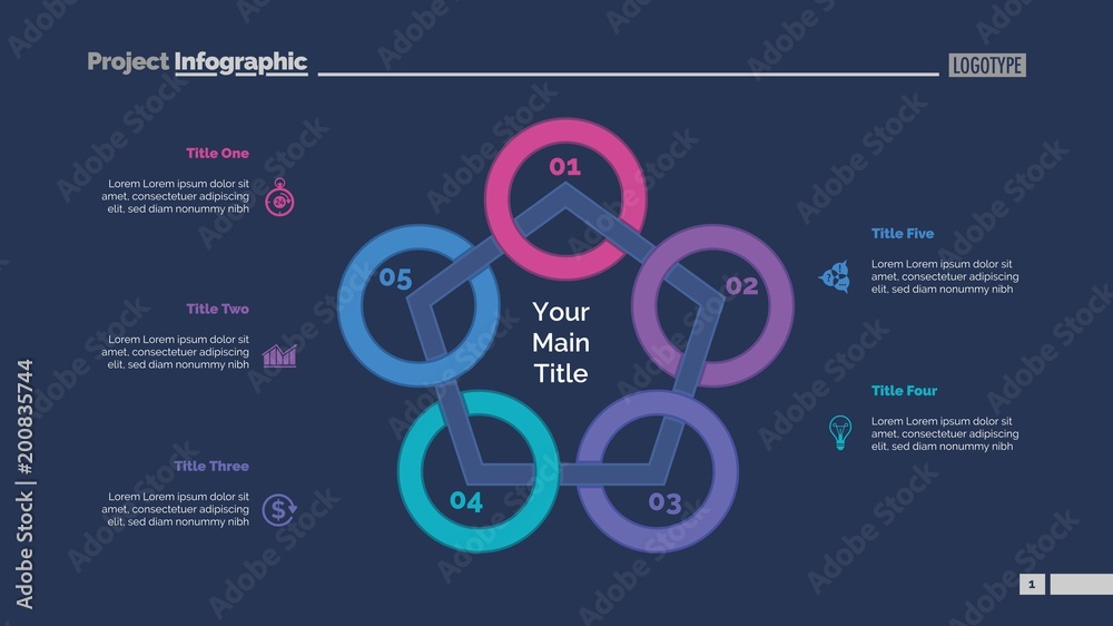 Pentagon Diagram Slide Template Stock Vector | Adobe Stock
