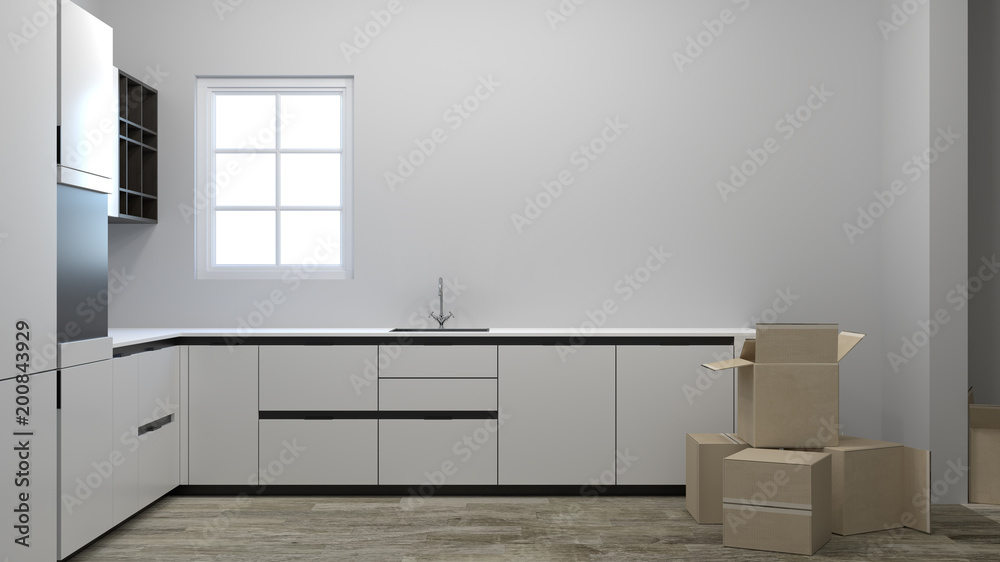 moving packing and unpacking boxes at new homes interiors of staged ...