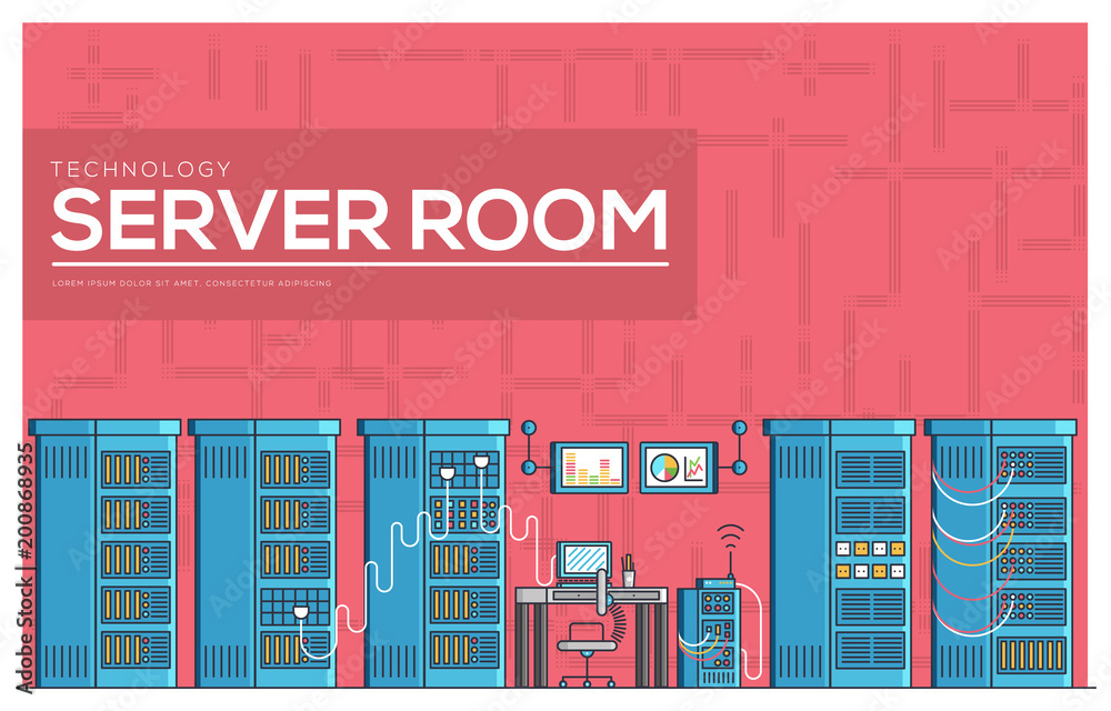Server room outline vector illustration. Linear symbol pack. Modern ...