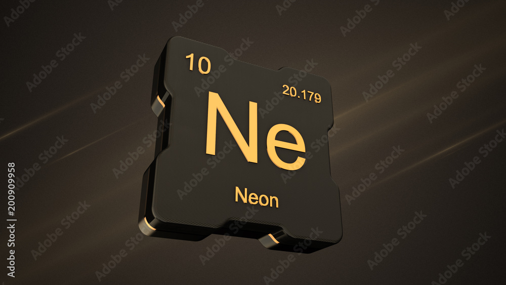 Neon element number 10 from the periodic table on futuristic black icon ...