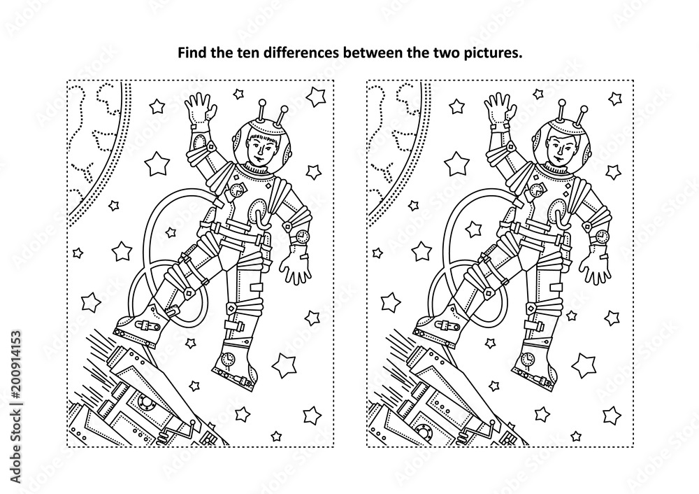Space exploration themed find the ten differences picture puzzle and ...