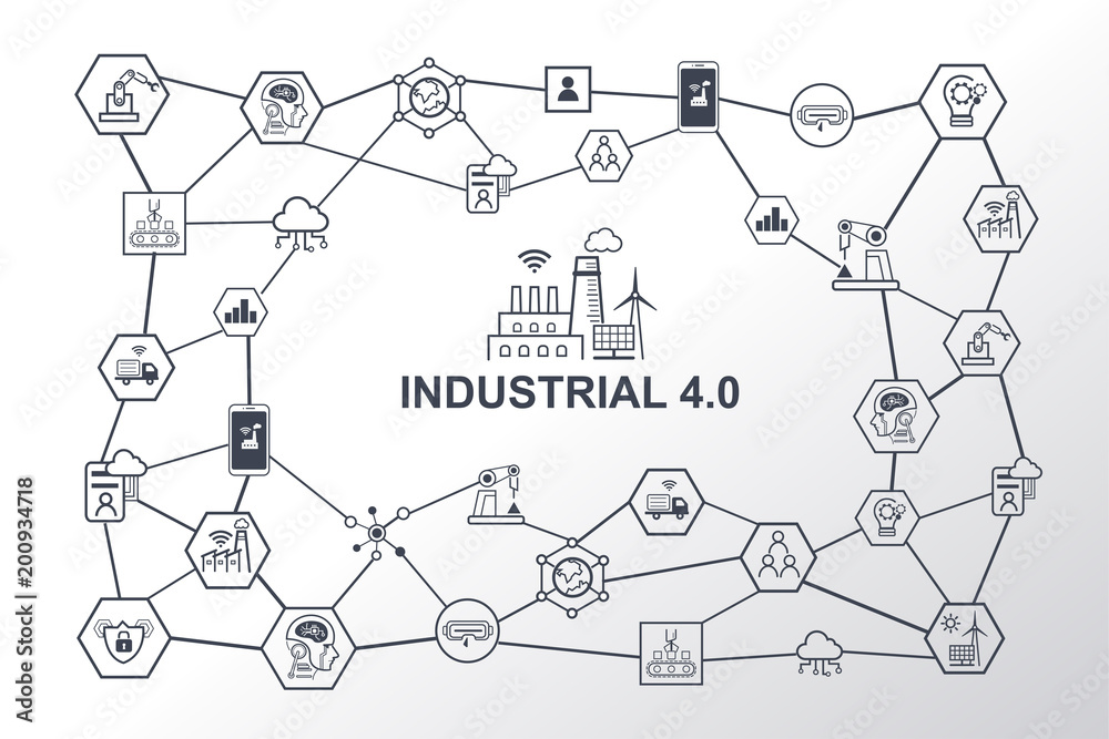 เวกเตอร์ Stock Industry 4.0 diagram and Smart manufacturing concept ...