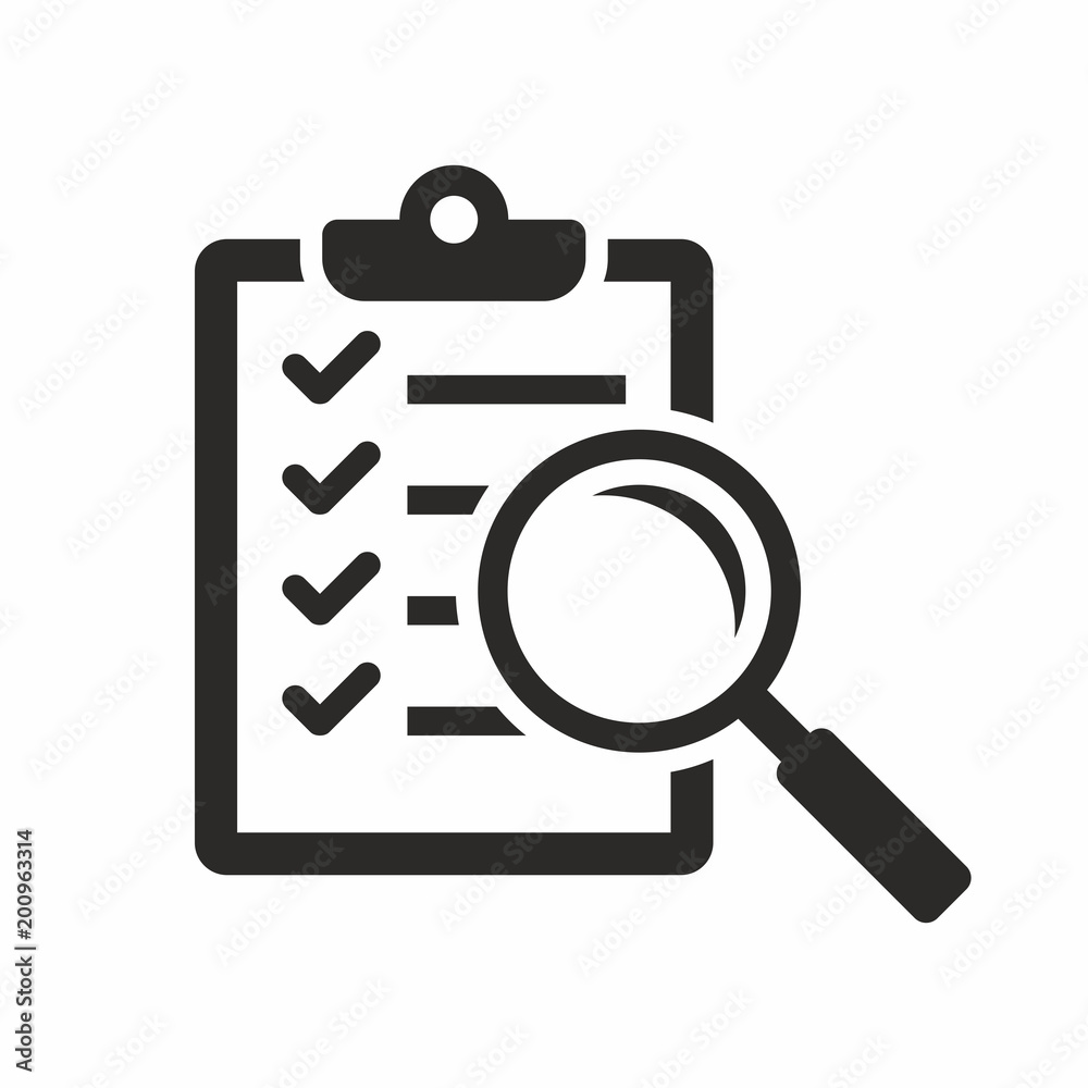 Vector de Stock Magnifier assessment checklist icon | Adobe Stock