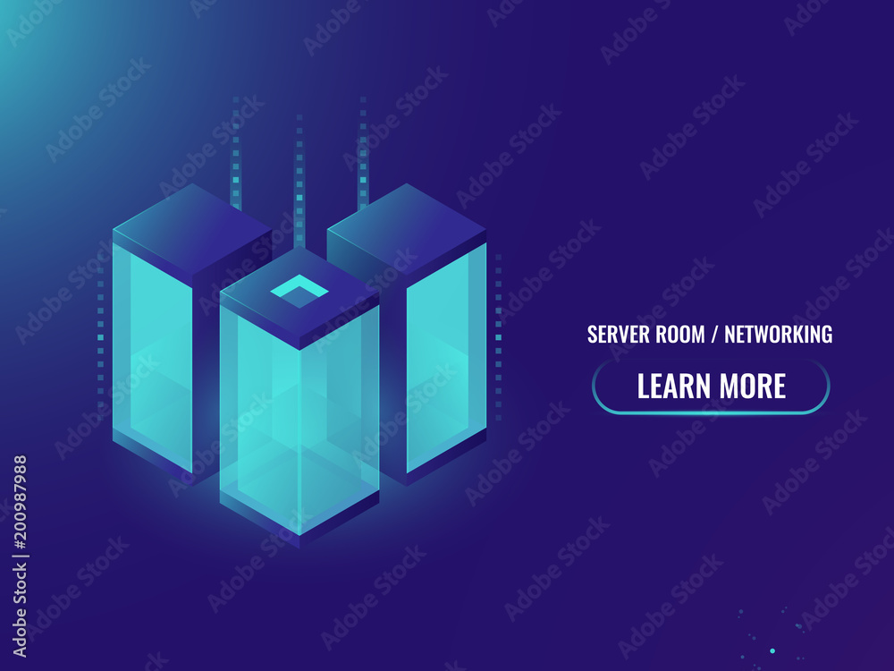 Server Rack Of Datacenter Cloud Storage Isometric Vector Ecology Energy Electric Power Station