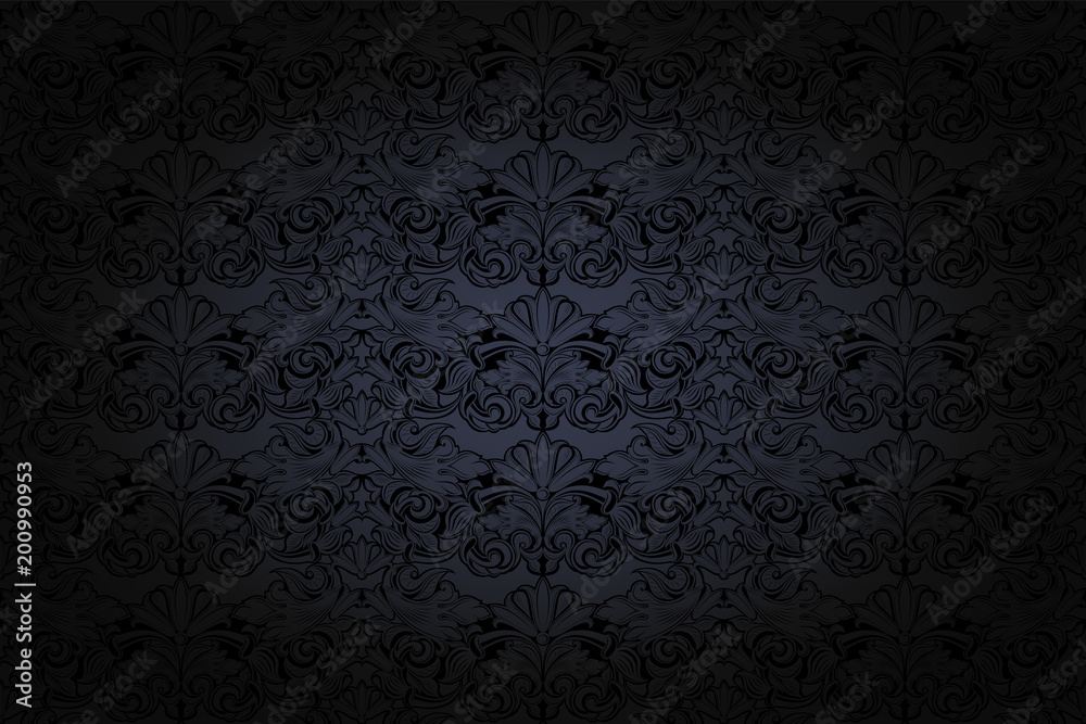 vintage Gothic background in dark grey and black with classic Baroque ...