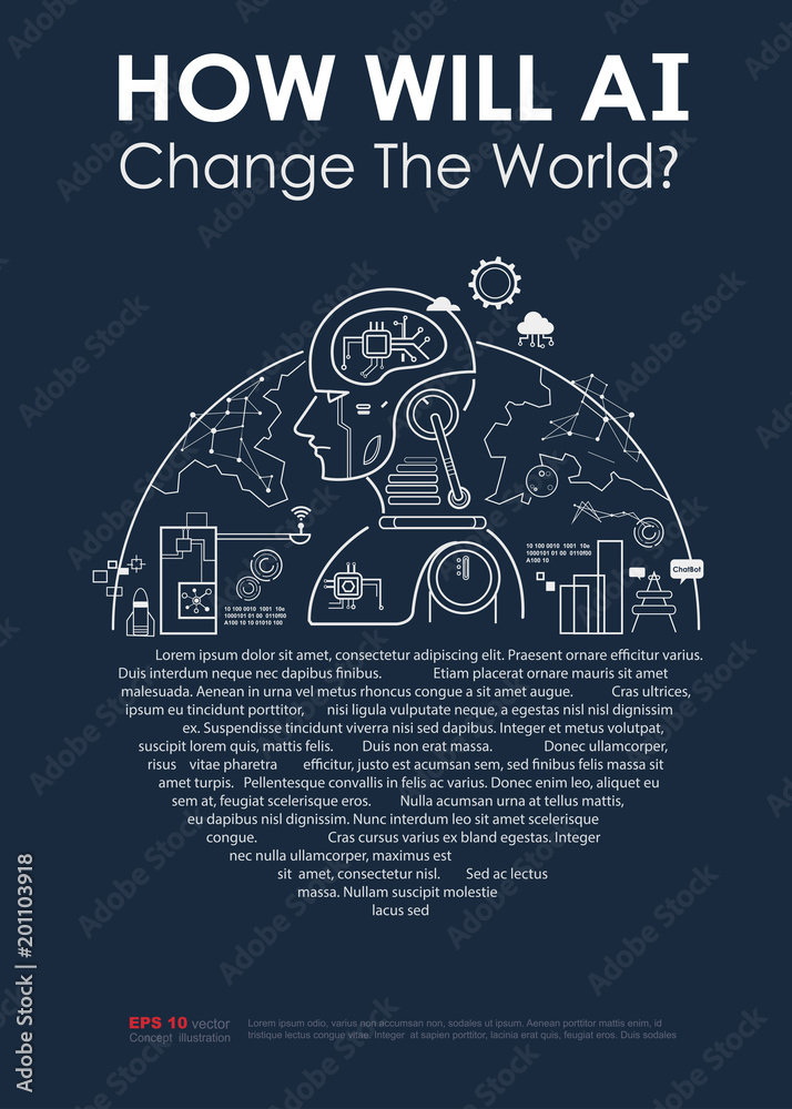 Стоковое векторное изображение «Artificial intelligence (AI) change the world half global ...