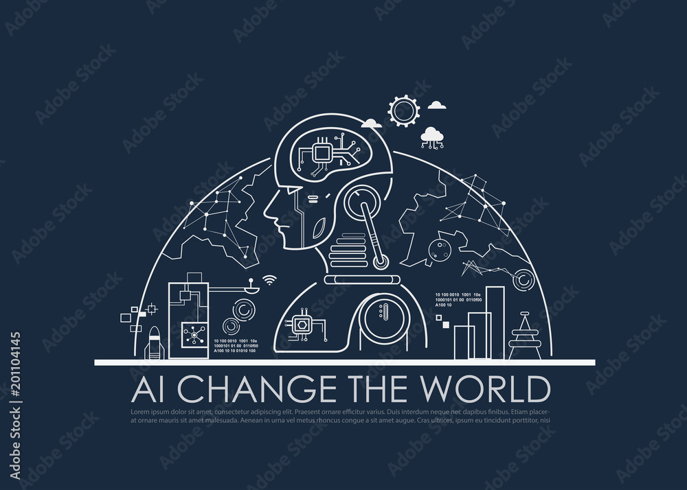 Artificial intelligence (AI) change the world half global concept ...