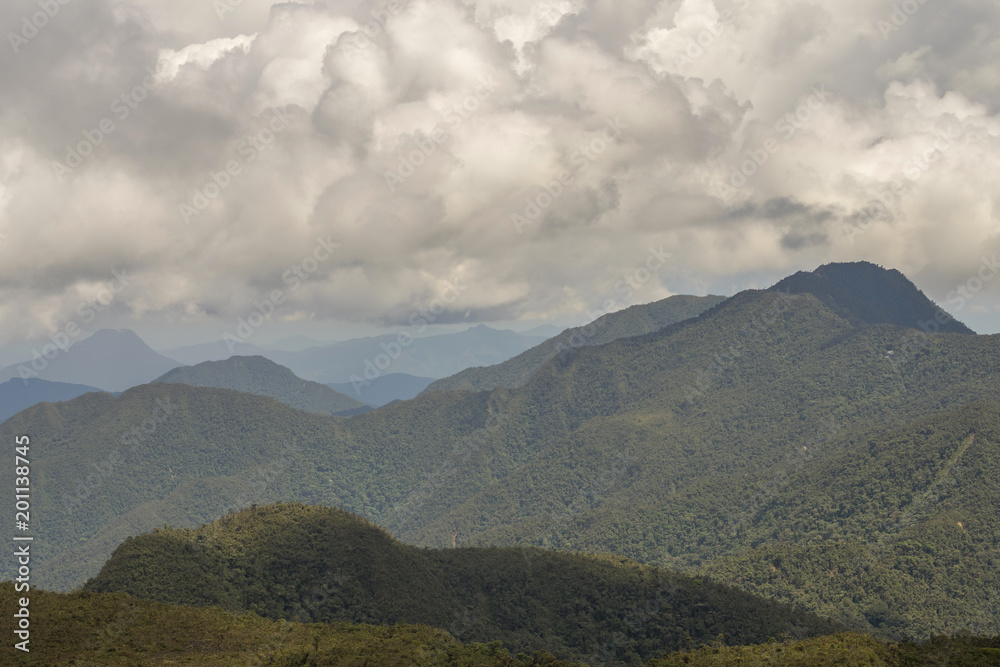 Cumulus clouds forming over the Cordillera del Condor on the border of ...
