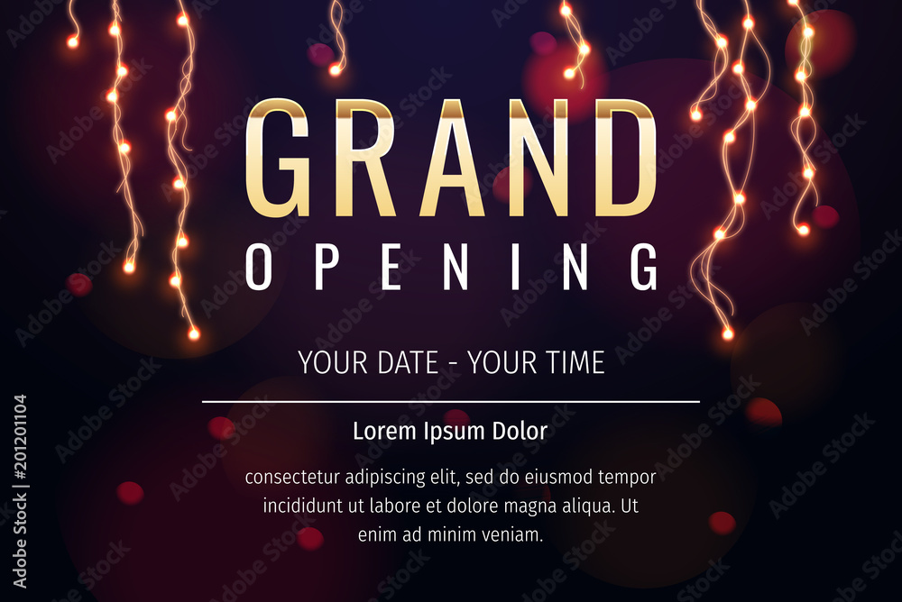 Grand opening invitation concept. Celebration design. Gold glitter ...