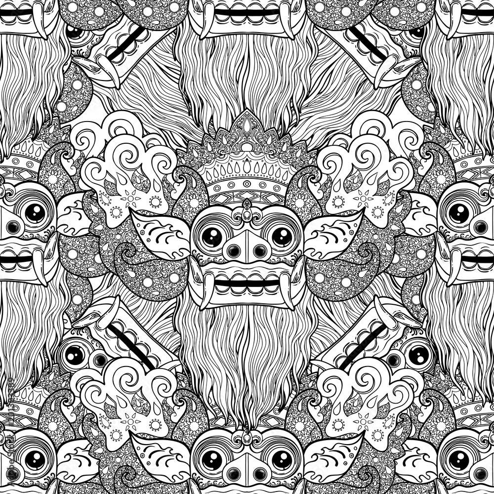Barong. Traditional ritual Balinese mask. Vector decorative ornate ...