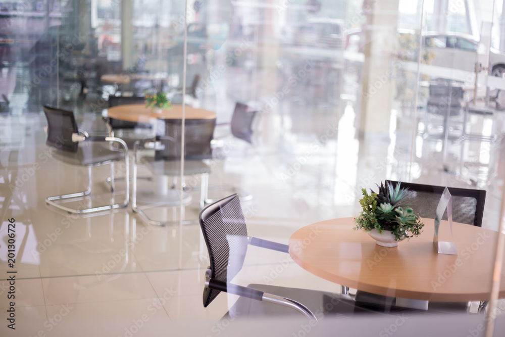 Inside conference room and customer service room in car showroom ...