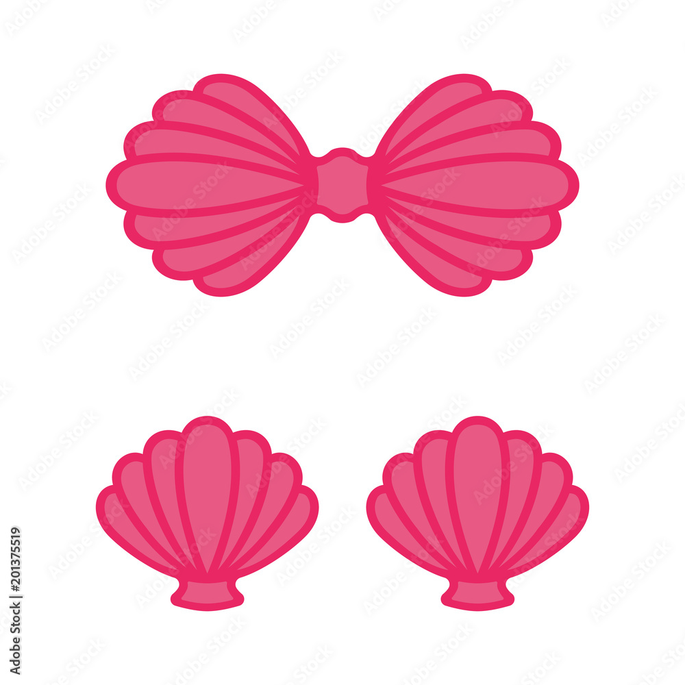 Pink mermaid bra. Mermaid top - t-shirt design. Scallop sea shell. Clam ...